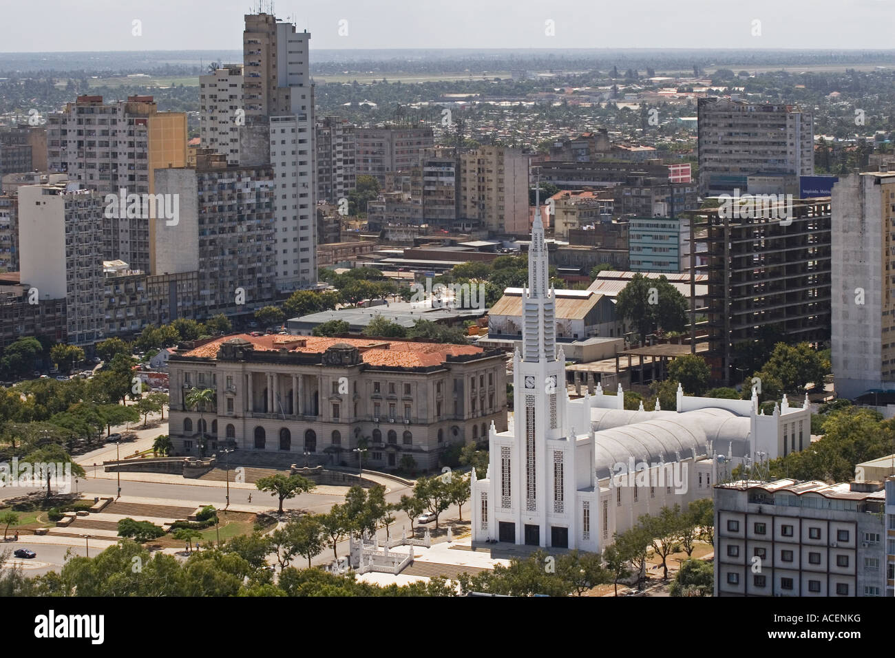 View over central Maputo to City Hall and Cathedral, Mozambique, SE ...