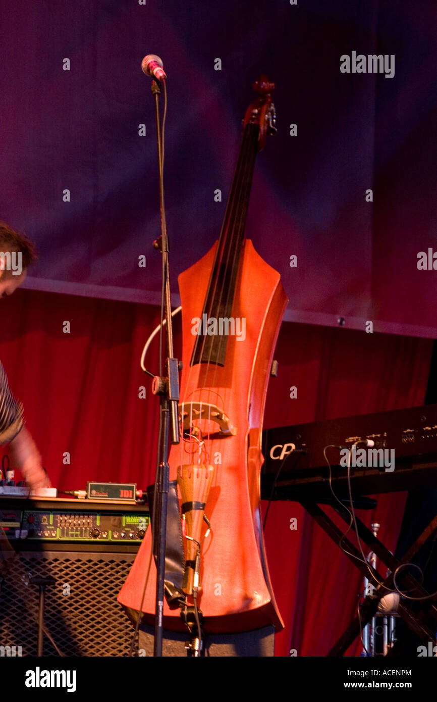Electric bass instrument on stage at Irish music festival Stock Photo ...
