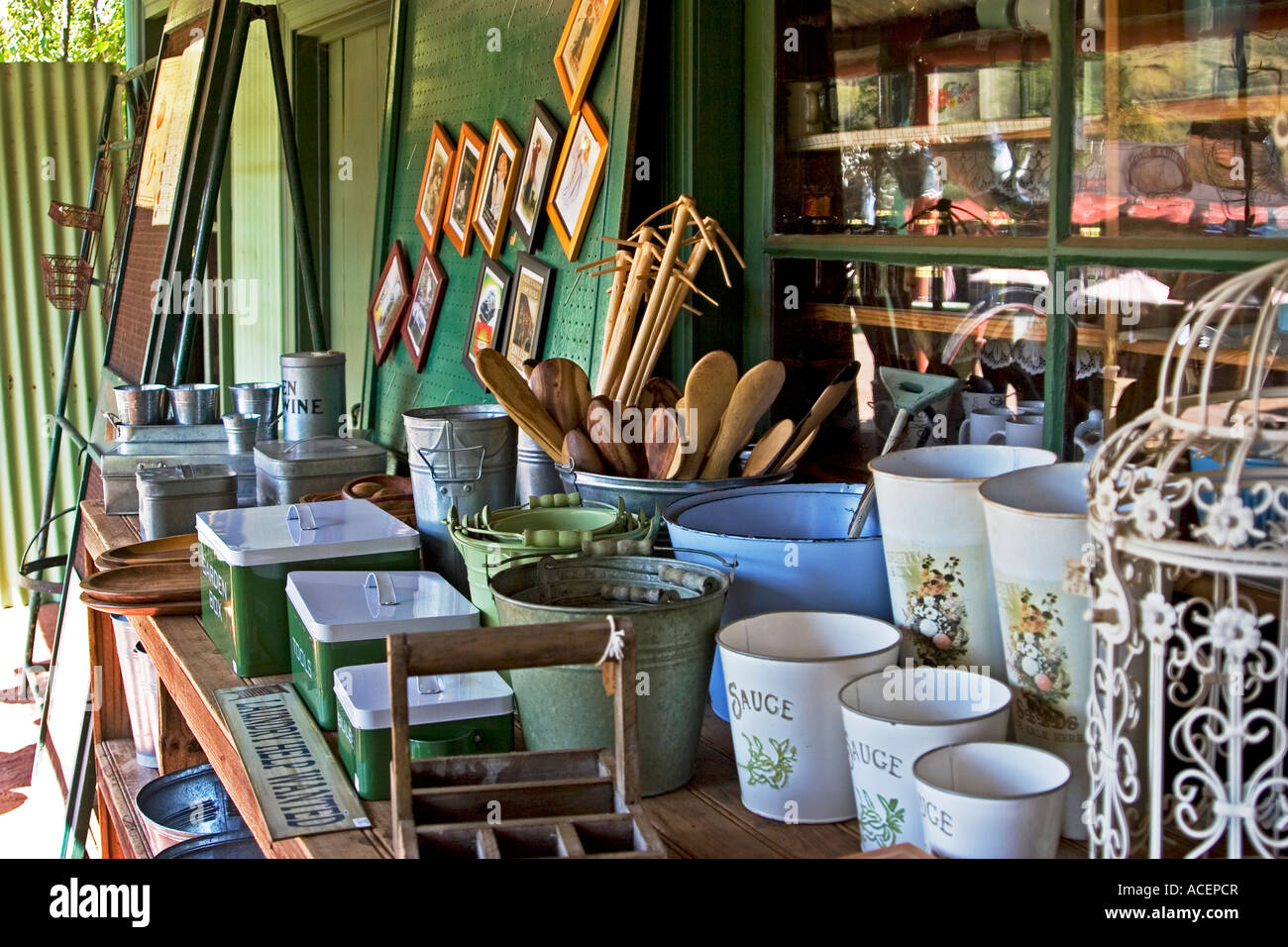 Streetside shop with original goods and mock Victoriana displays ...