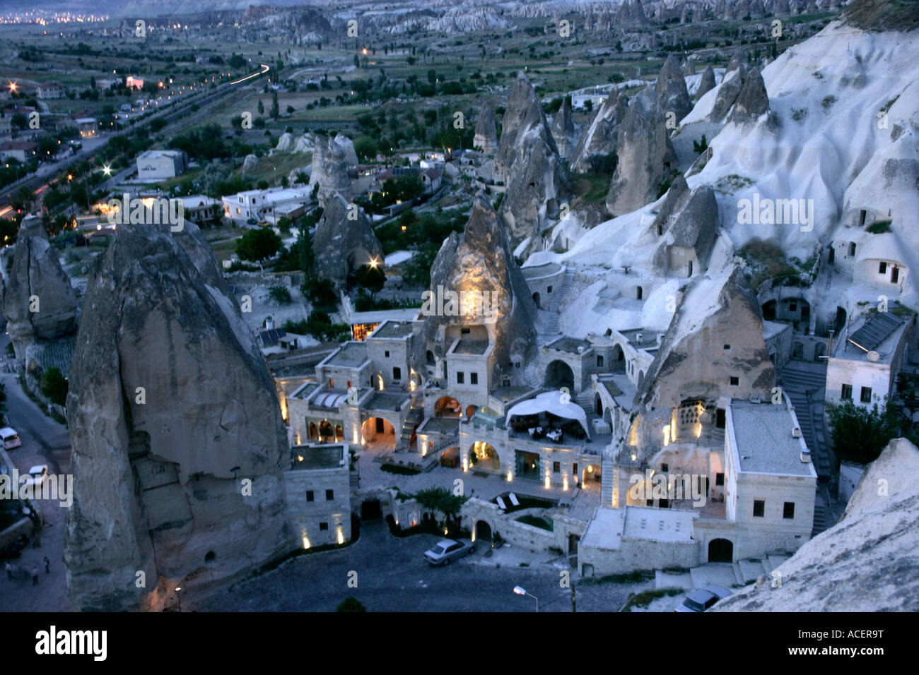 Goreme village at dusk, Cappadocia, Turkey Stock Photo - Alamy
