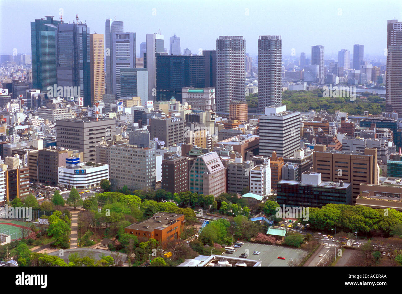 Panoramic view of downtown Tokyo from atop the Tokyo TV tower Stock ...