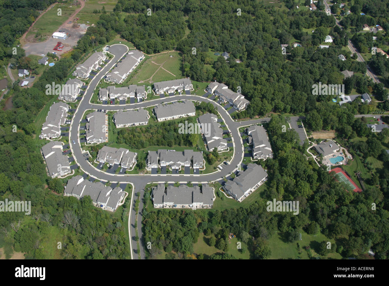 Aerial view of townhouse village Stock Photo - Alamy