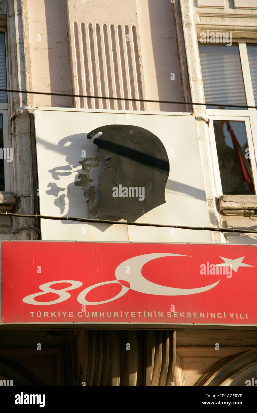 Ataturk's head and sign commemorating the 80th anniversary of the ...