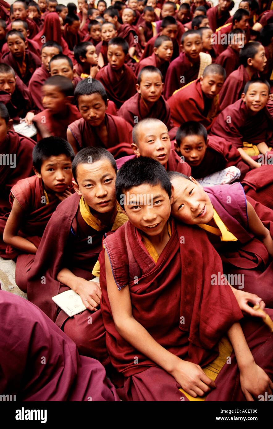 Lhasa Tibet China Novice Buddhist monks in class at Drepung monastery ...