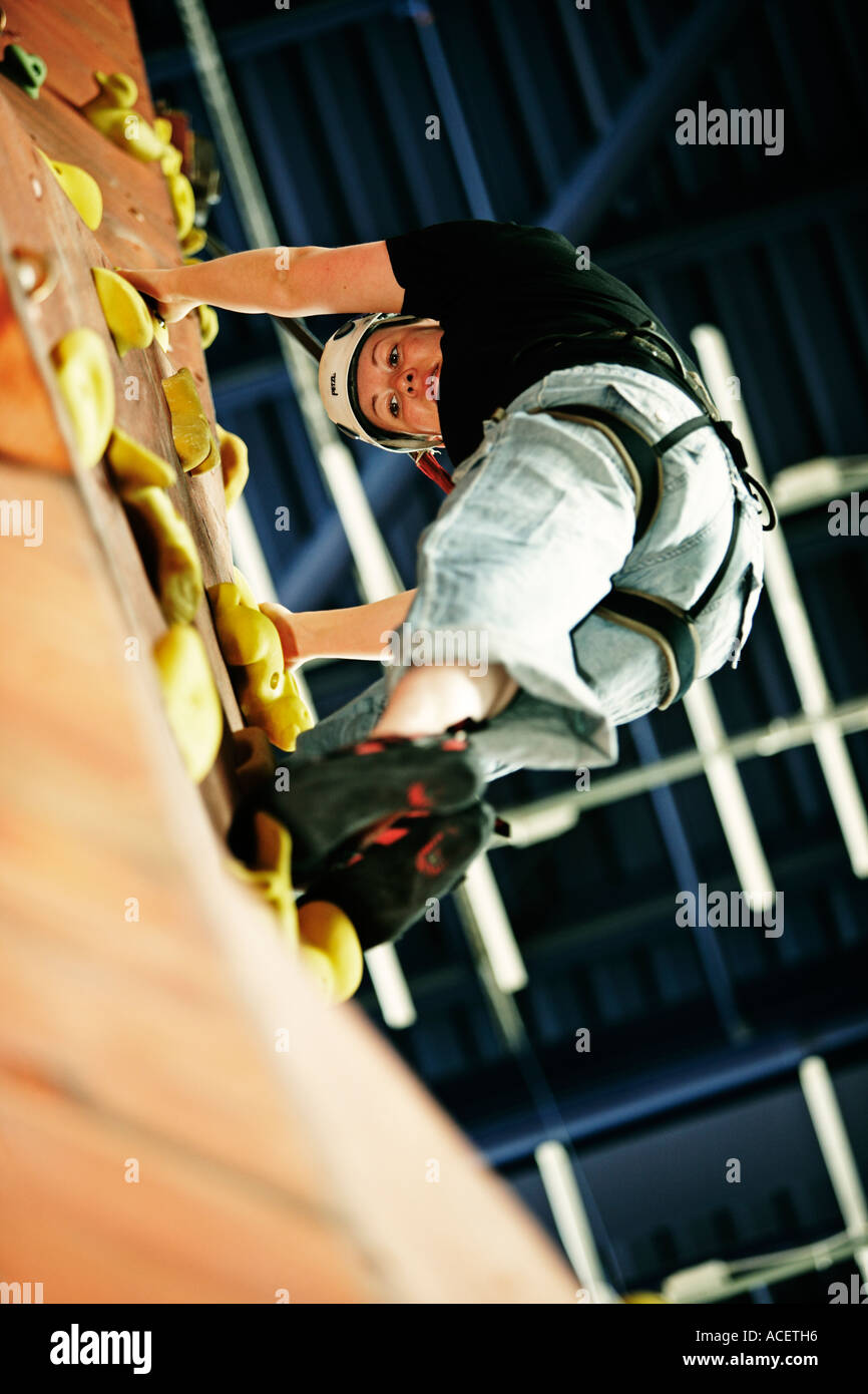 Female climber on indoor climbing wall UK Stock Photo - Alamy