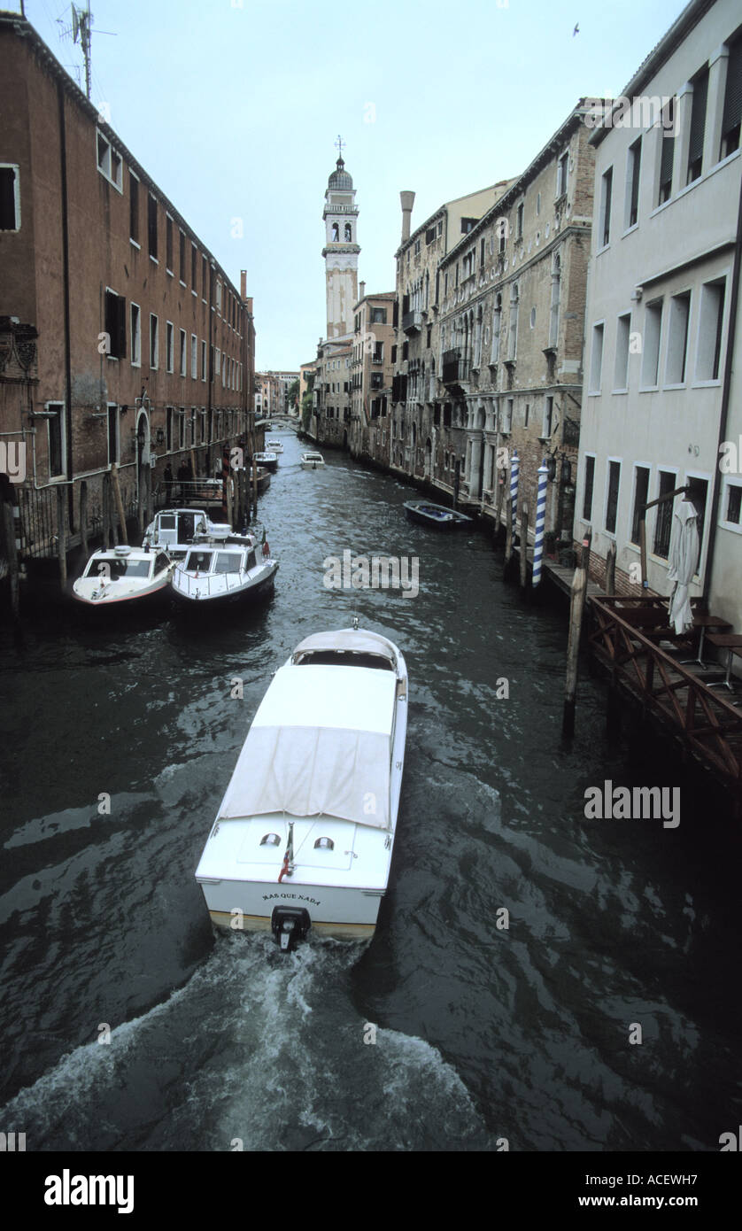 Venetian architecture and boats on Water Rivers in Venice Italy Stock ...