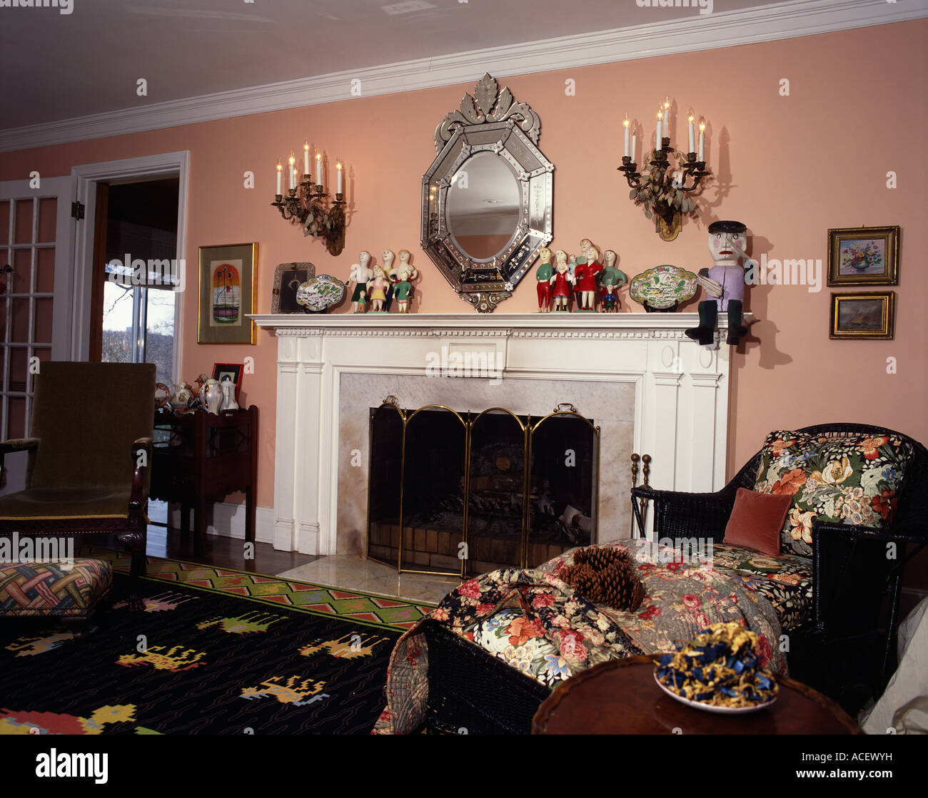 Formal living room with folk art Stock Photo - Alamy