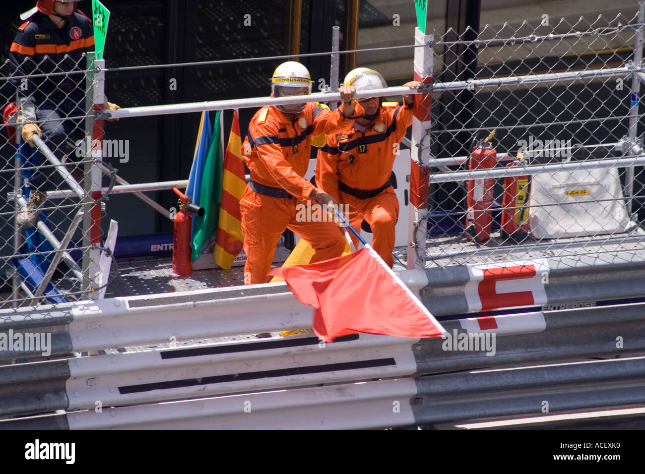 Race marshals red flagging at the Monaco 2006 Grand Prix Stock Photo ...