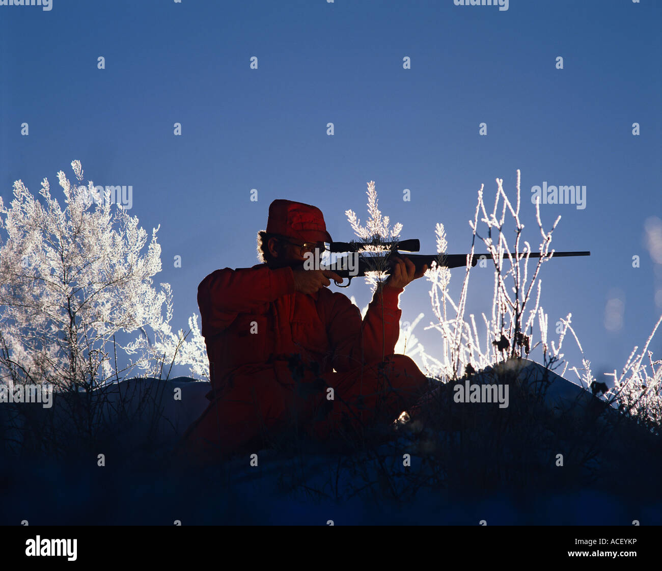 Hunter in snow wearing orange hunting suit in saskatchewan canada Stock ...