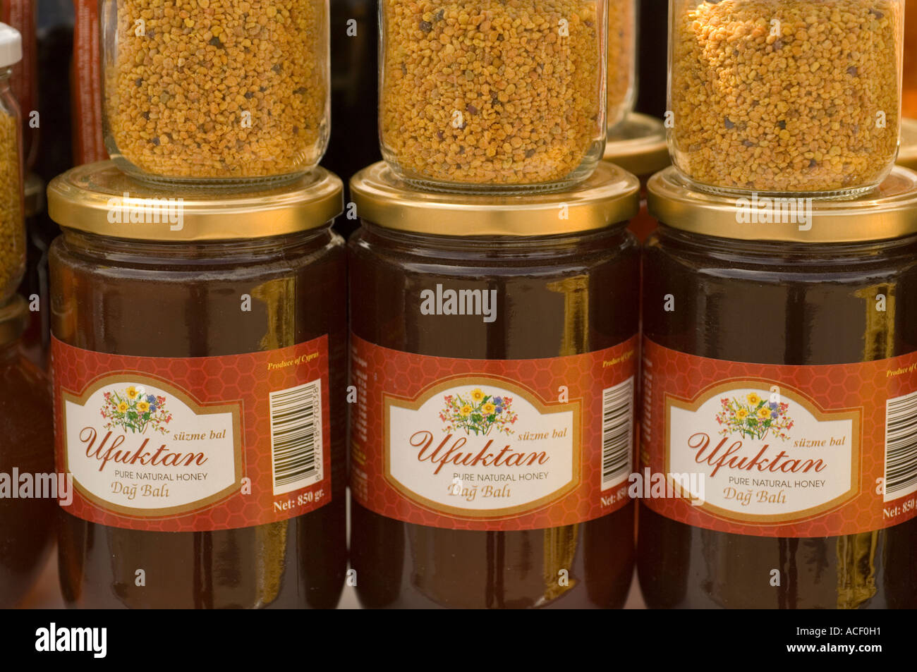 Honey jars, Guzelyurt market, Northern Cyprus, Europe Stock Photo - Alamy