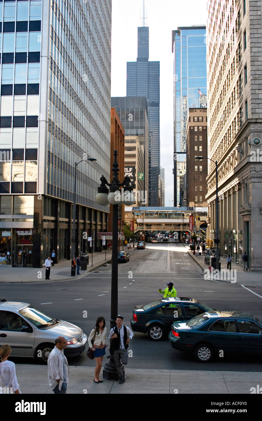 STREET SCENE Chicago Illinois View from Michigan Avenue down street to ...
