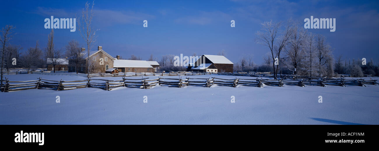 Panorama snow covered farm Stock Photo - Alamy