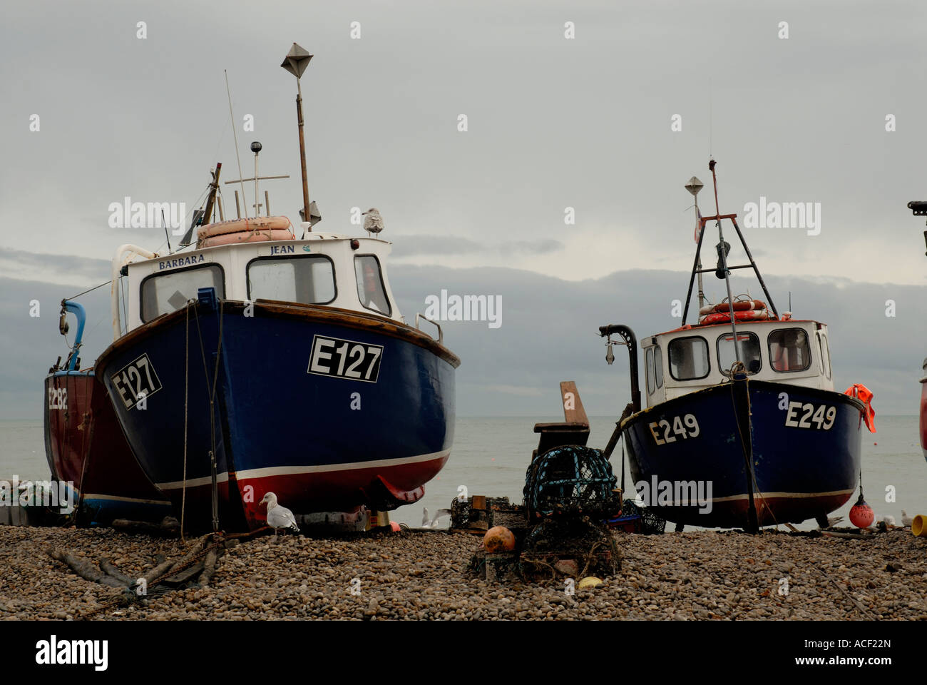 Fishing boats on beach at Beer, Devon, England, U.K Stock Photo - Alamy