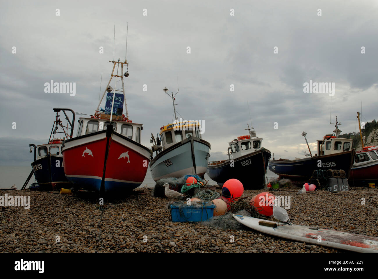 Fishing boats on beach at Beer, Devon, England, U.K Stock Photo - Alamy