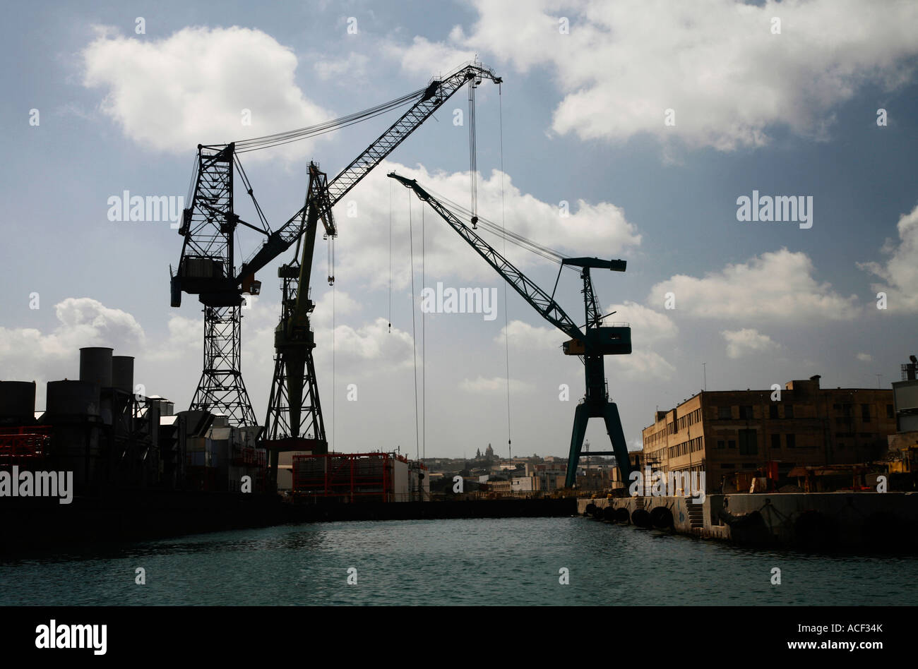 Ship Building cranes in Grand Harbour, Valletta, Malta Stock Photo - Alamy