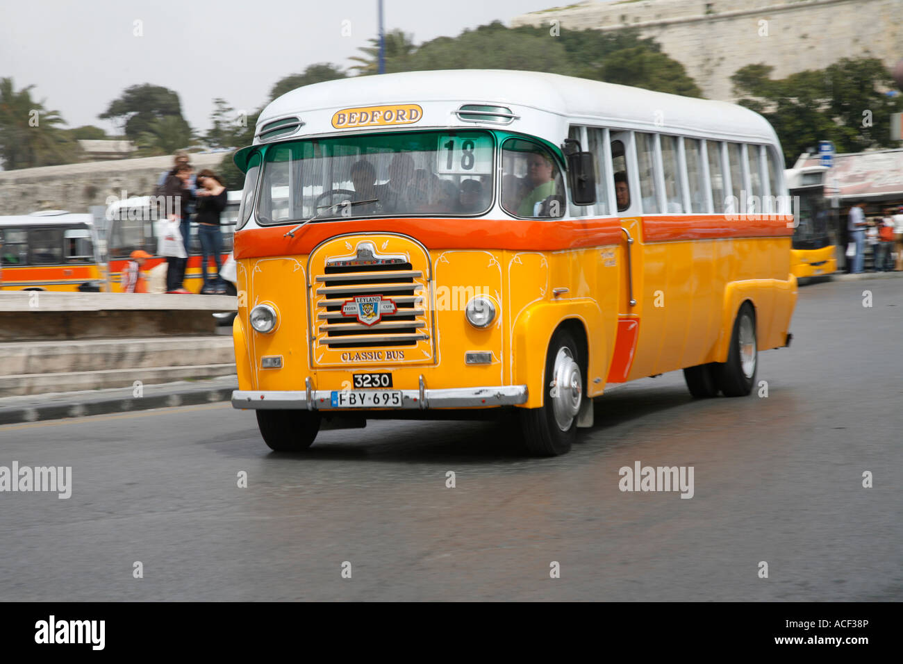 Old red & yellow maltese bus at Valletta Bus Station, Malta Stock Photo ...