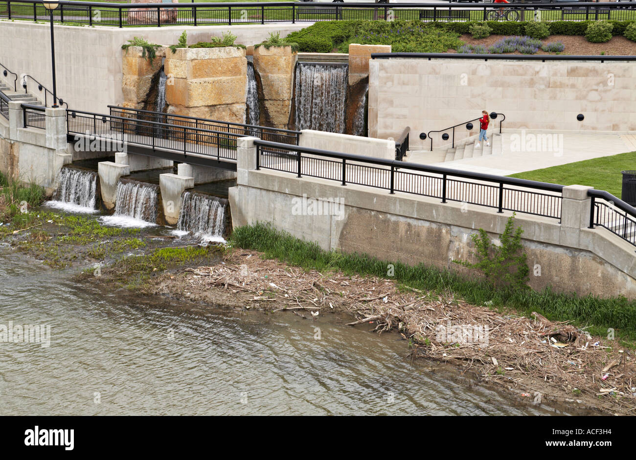 INDIANA Indianapolis Water flowing into White River pedestrian walkway ...