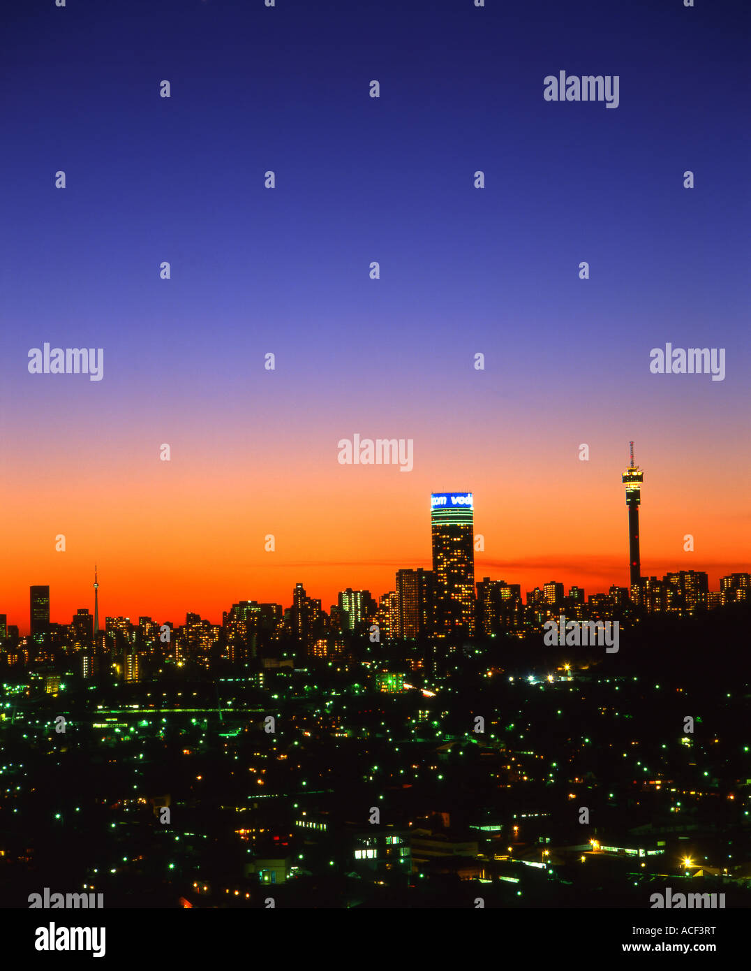 Hillbrow and the Johannesburg city skyline at Sunset showing the ...