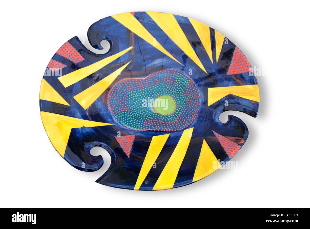 Ceramic hand made studio art pottery plate geometric UK English clay ...