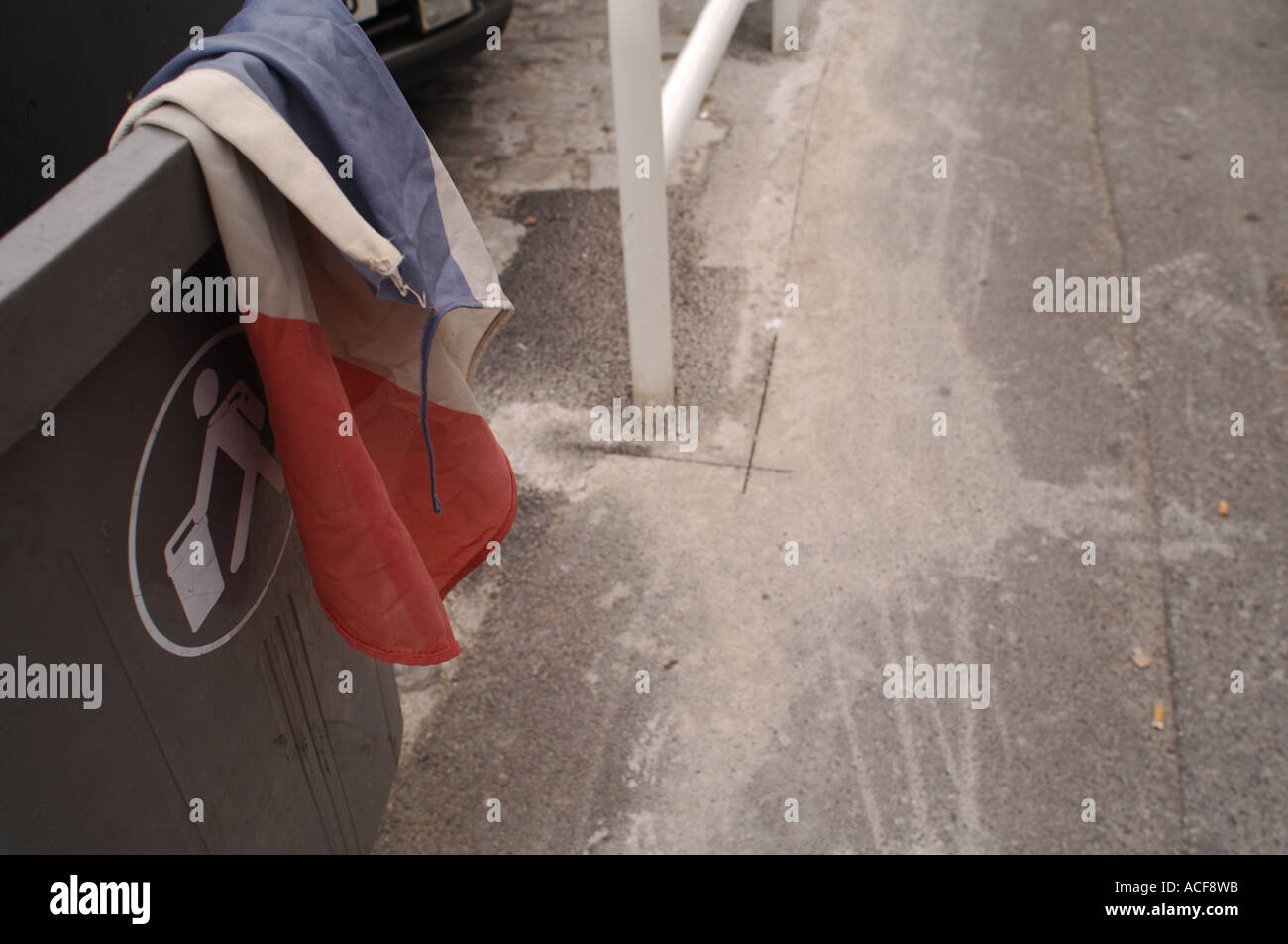 French flag left in a dustbin in Antibes, South of France Stock Photo ...