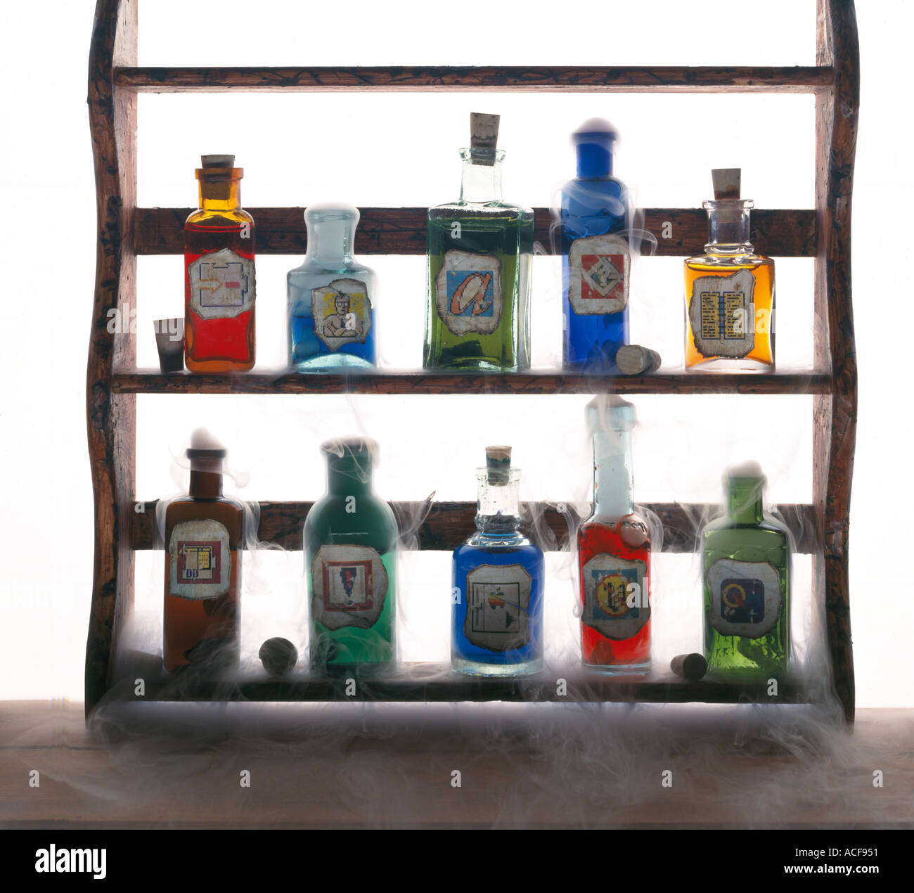 Potions and dry ice mysterious chemicals Stock Photo - Alamy