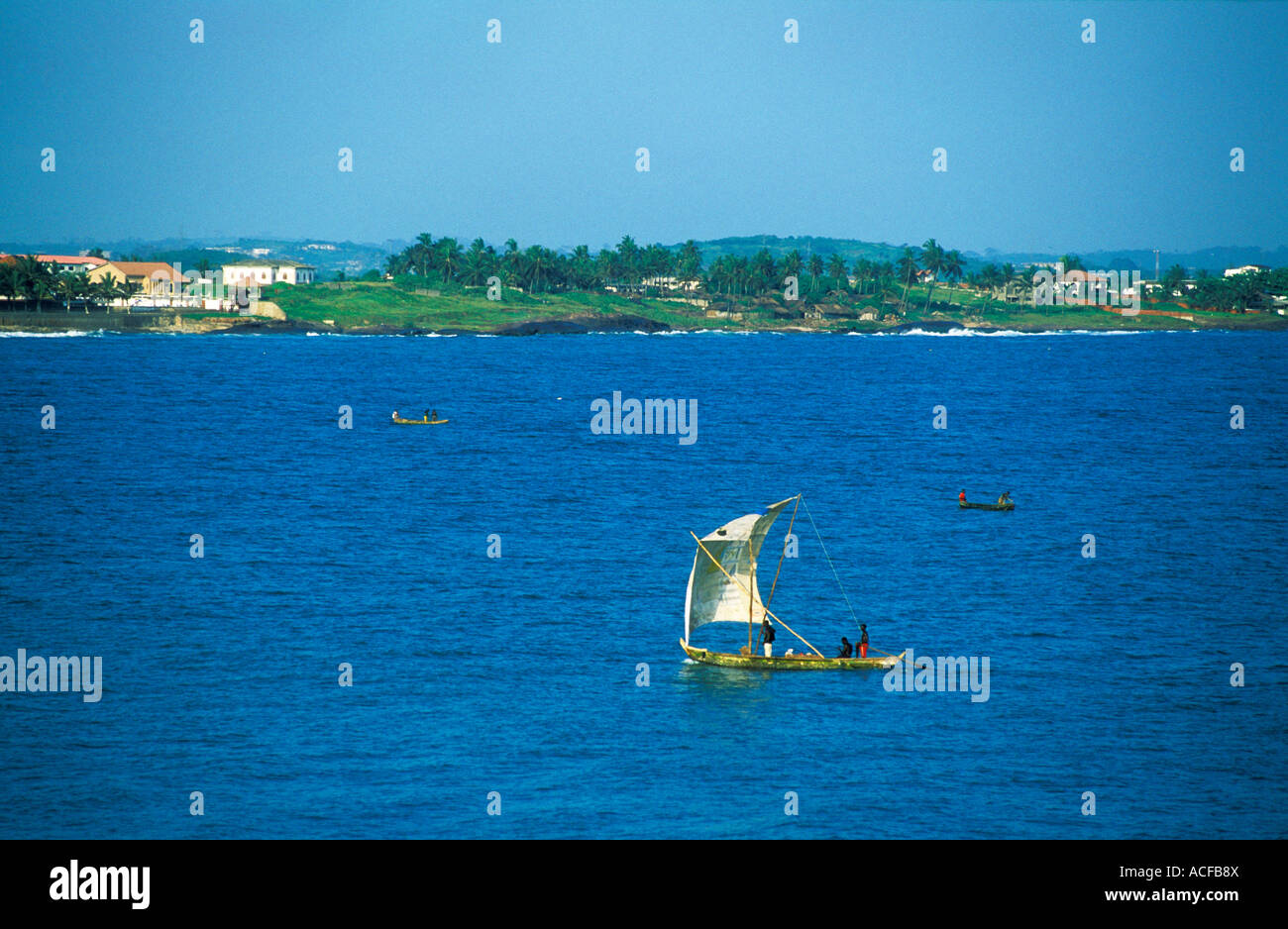 View of bay at Elmina harbour with fishing boats Elmina harbour; Ghana ...