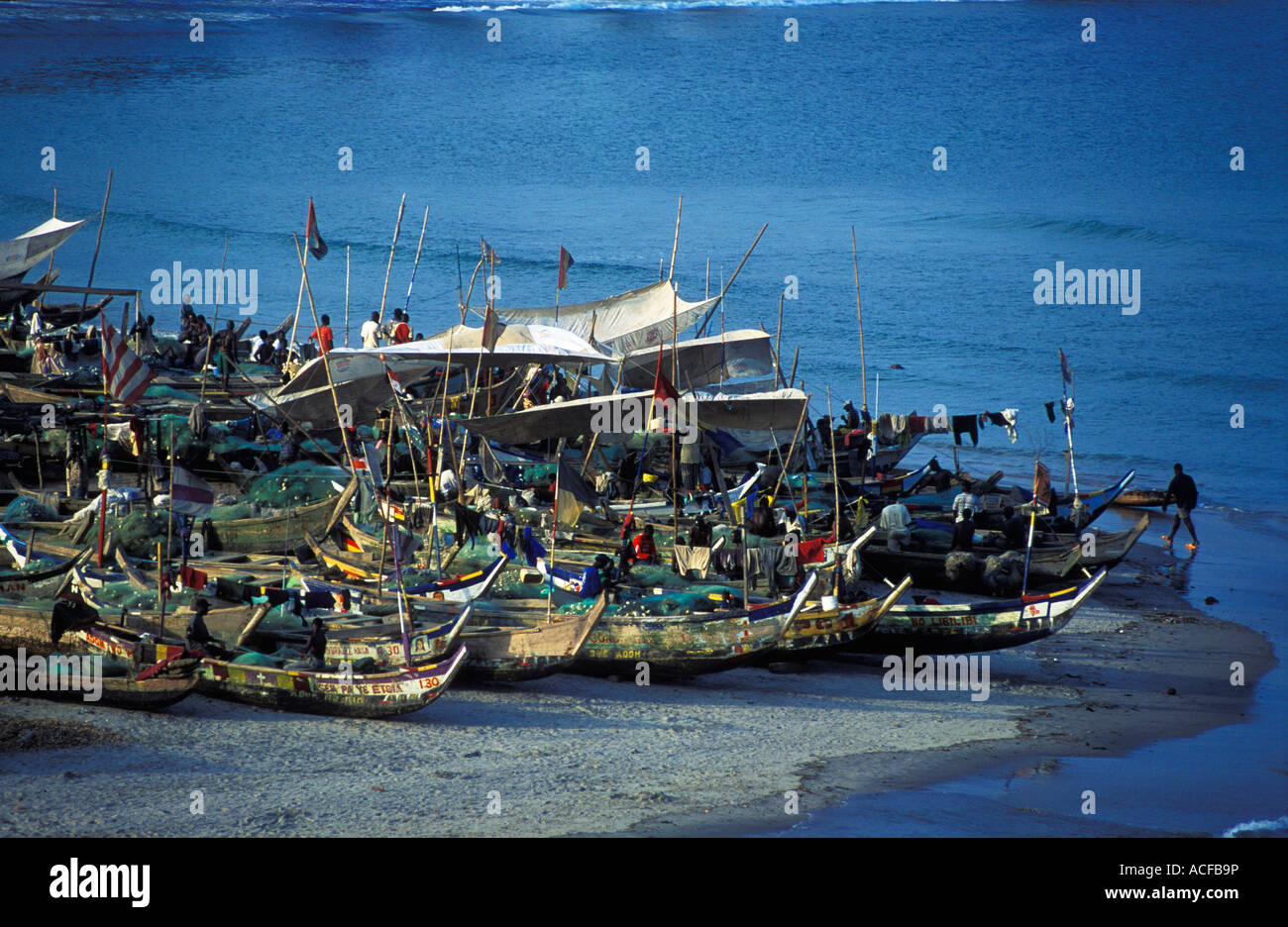 View of Elmina harbour with lots of fishing boats Elmina harbour; Ghana ...