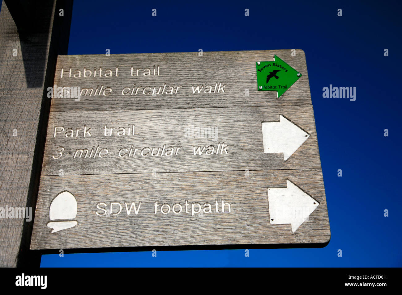 Footpath marker South Downs Way, 7 Sisters Cliffs, Sussex, England ...