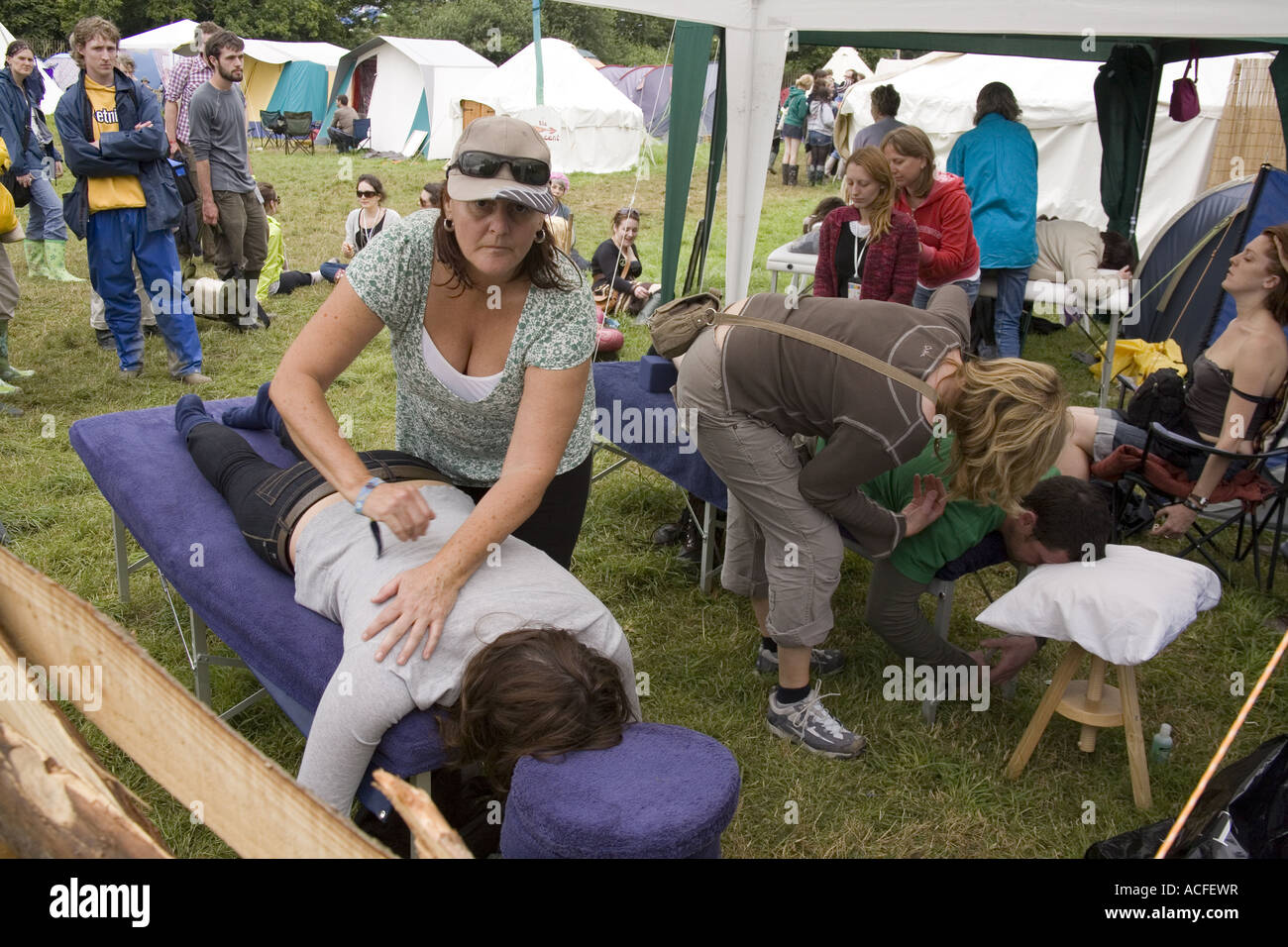 Massage in the Healing fields at the Glastonbury festival 2007 Stock ...