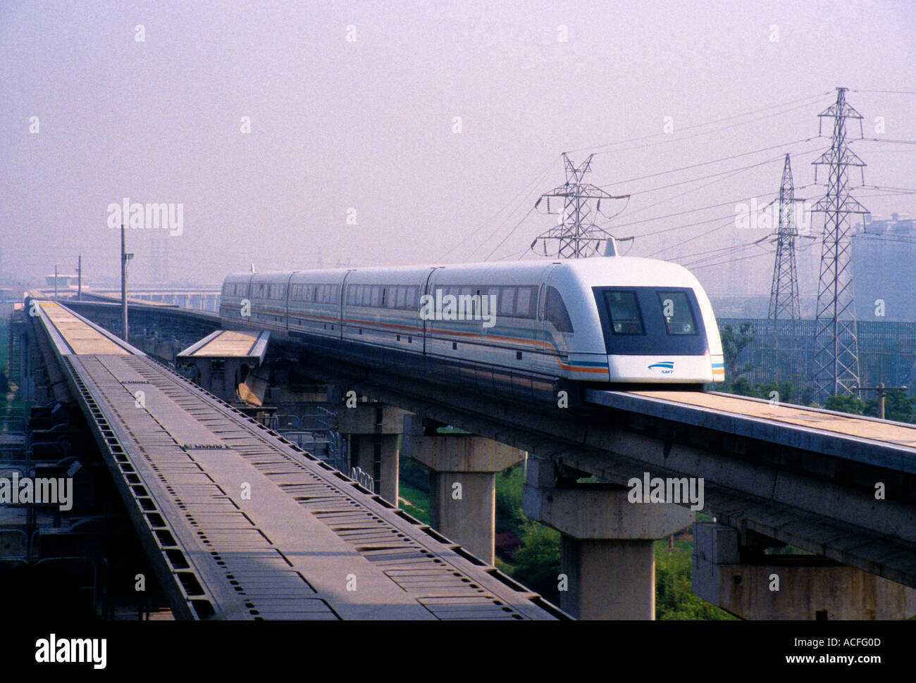 Shanghai China Maglev train approaching station Stock Photo - Alamy