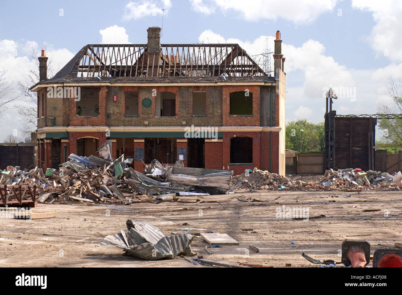 Abandoned and ruined pub awaits demolition Stock Photo - Alamy