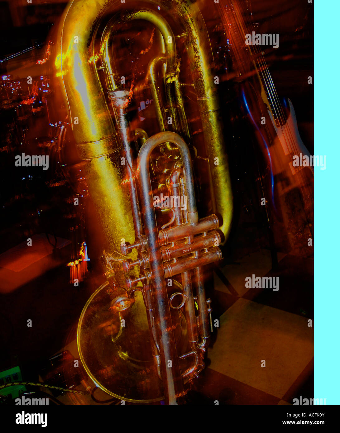 Musical Instruments set up on a Bars Stage Stock Photo - Alamy