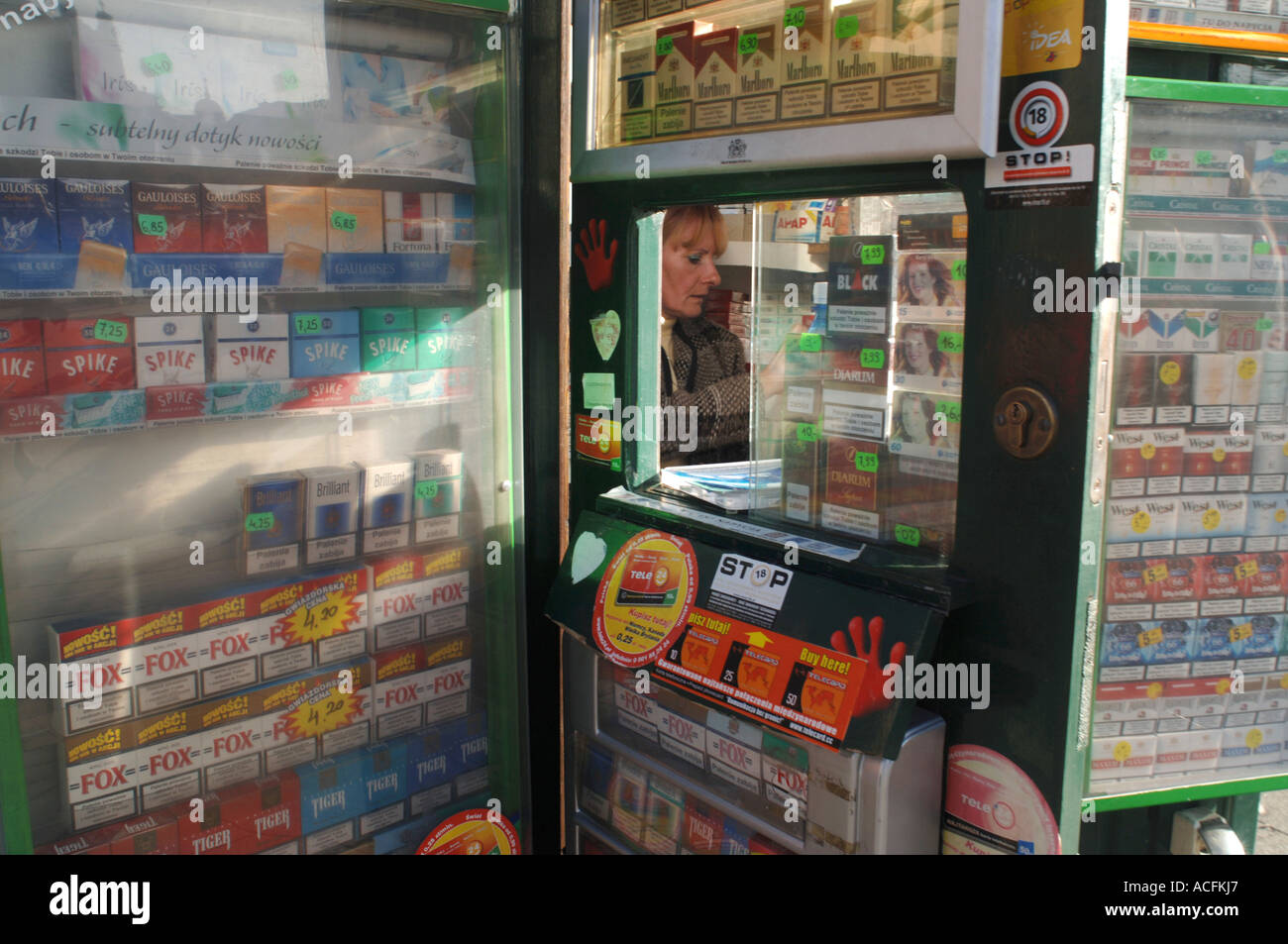 Street stall selling cigarettes and sweets in Krakow, Poland Stock ...