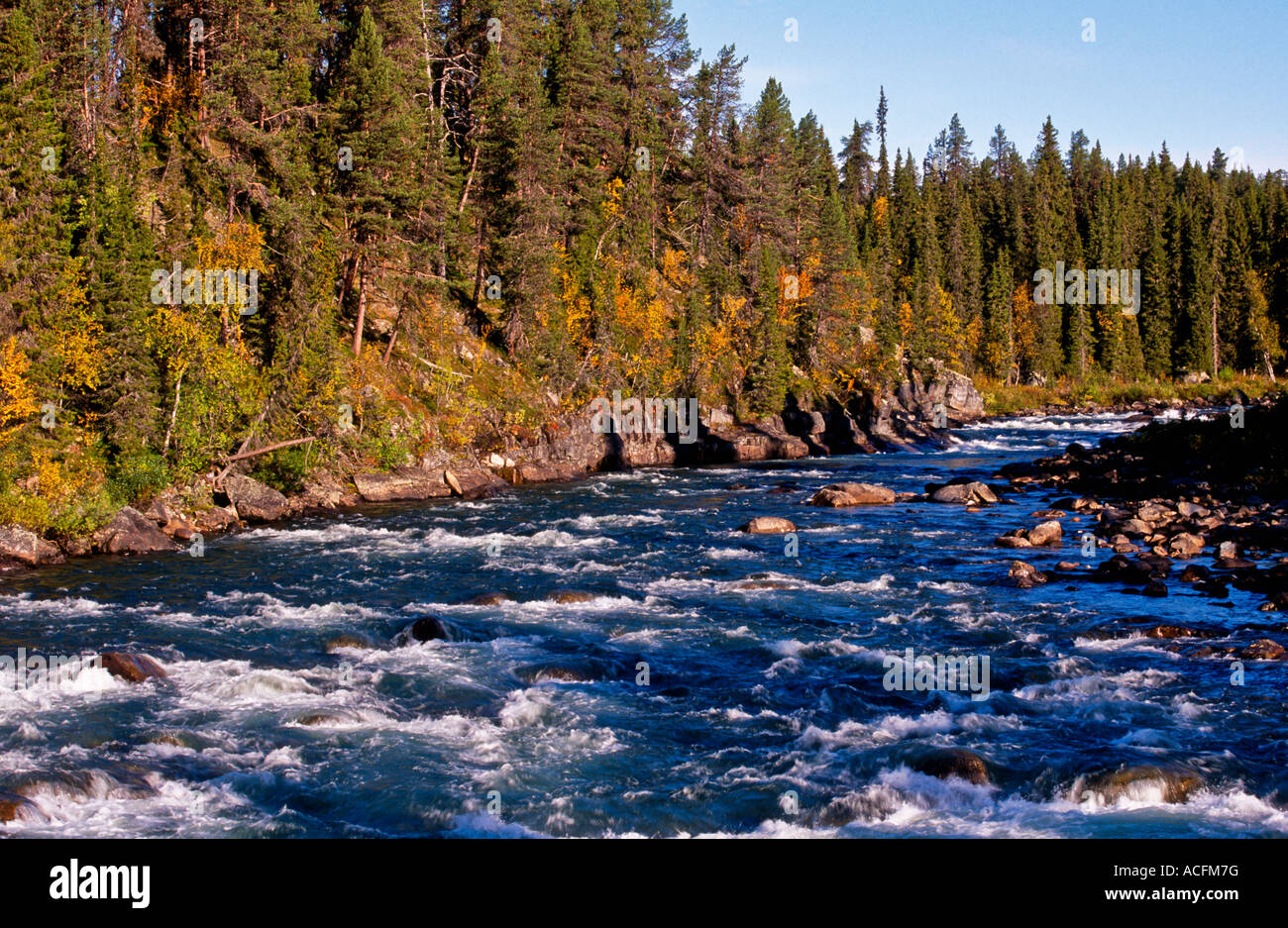 Autumn river flowing in the landscape Stock Photo - Alamy