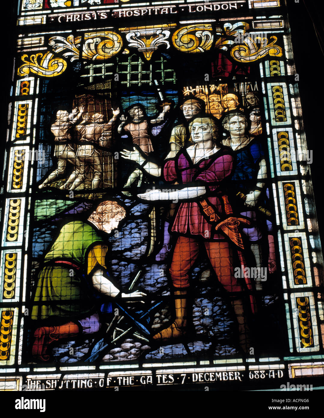 famous stainglass windows in derrys guild hall Stock Photo - Alamy