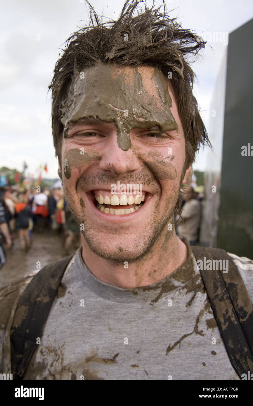 Man covered in mud at the Glastonbury music festival 2007 Stock Photo ...