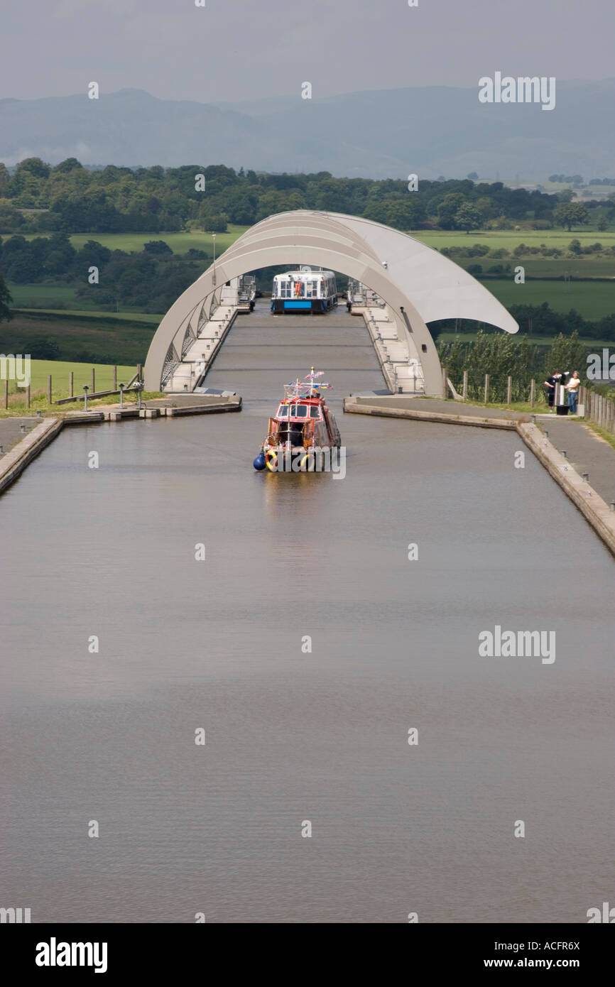 View of canal aqueduct and wheel mechanism Falkirk Wheel Scotland UK ...