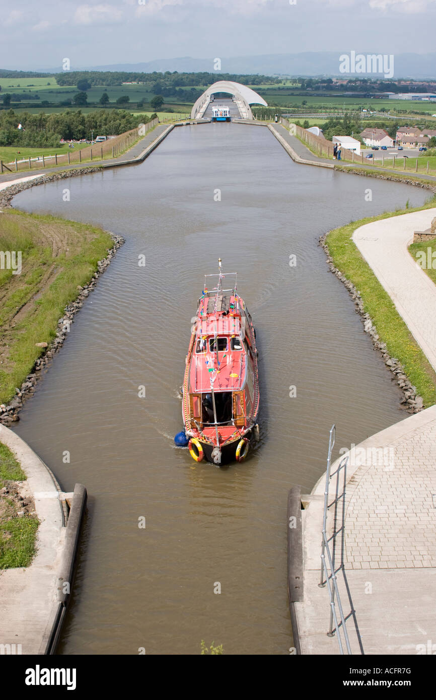 View of canal aqueduct and wheel mechanism Falkirk Wheel Scotland UK ...