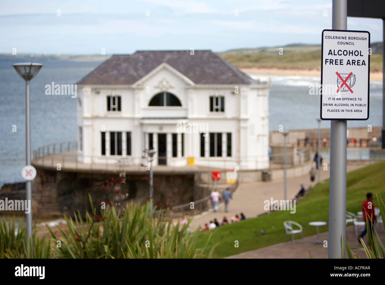 alcohol free area sign overlooking buildings open grass area and the ...