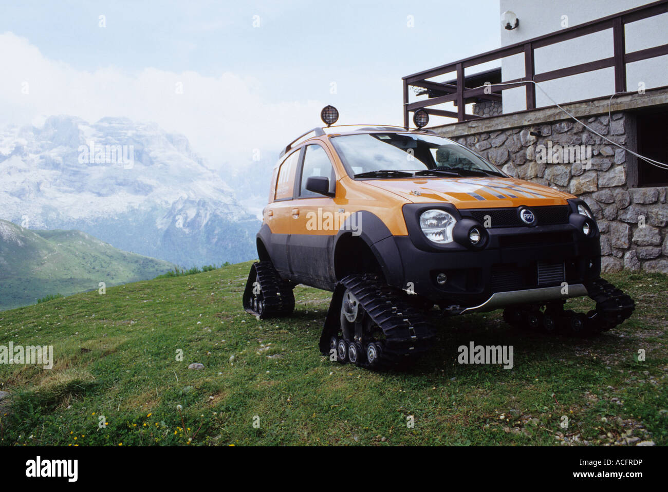 Fiat Panda Climbing Tracked Vehicle Stock Photo - Alamy