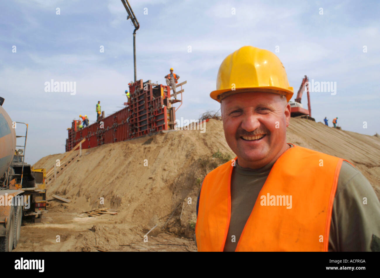 Foreman building a bridge on the M5 toll motorway in Hungary Stock ...