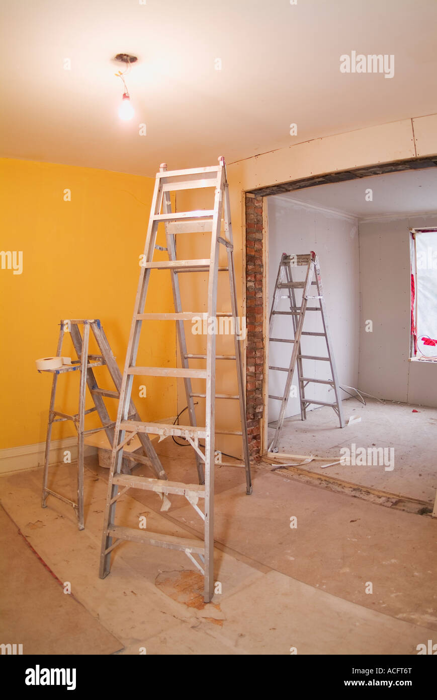 Renovation in progress, showing work in progress and ladders Stock ...