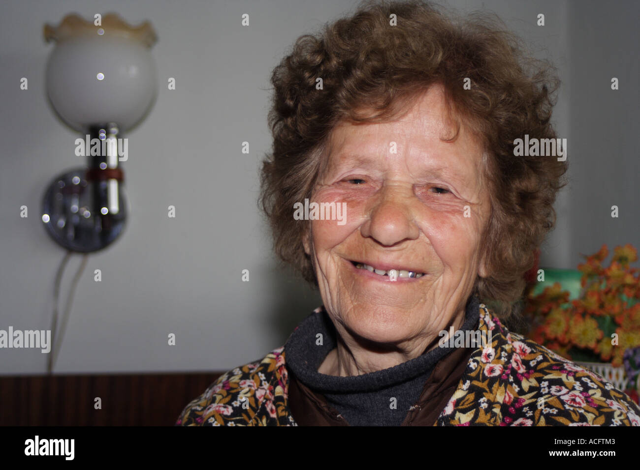 Old woman smiling. "Baba Stoyanka Stock Photo - Alamy