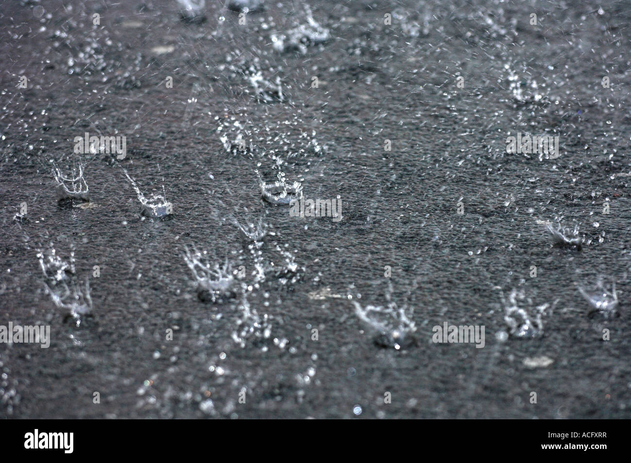 Raindrops splashing on car park in heavy rain storm Stock Photo - Alamy