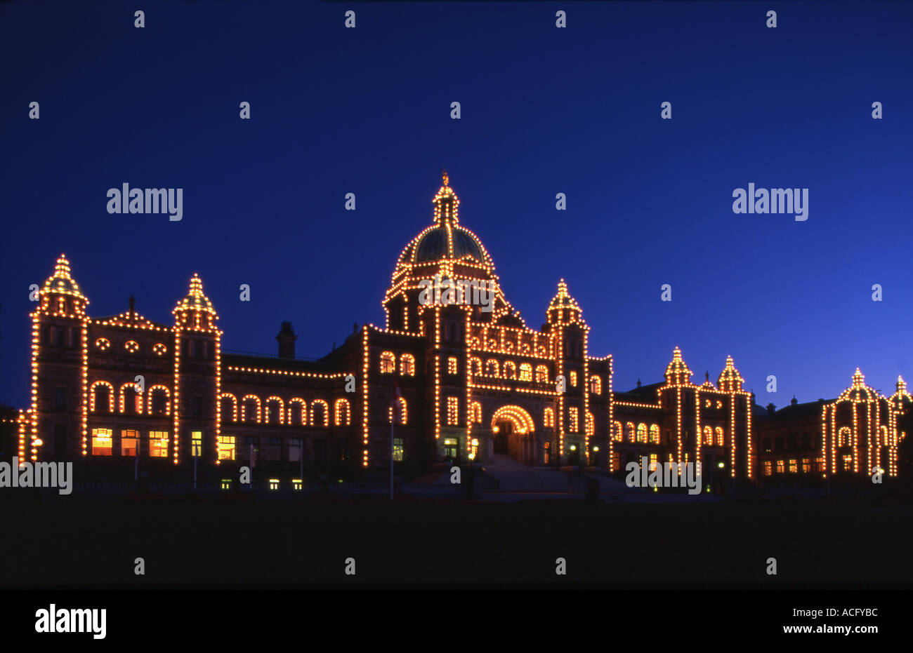 Illuminated imposing buildings Stock Photo - Alamy