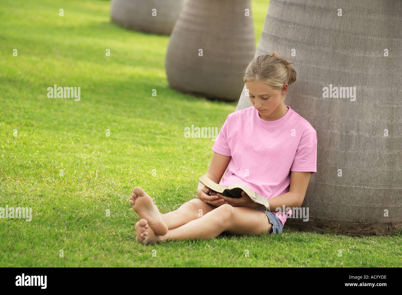 Young girl absorbed in her book Stock Photo - Alamy