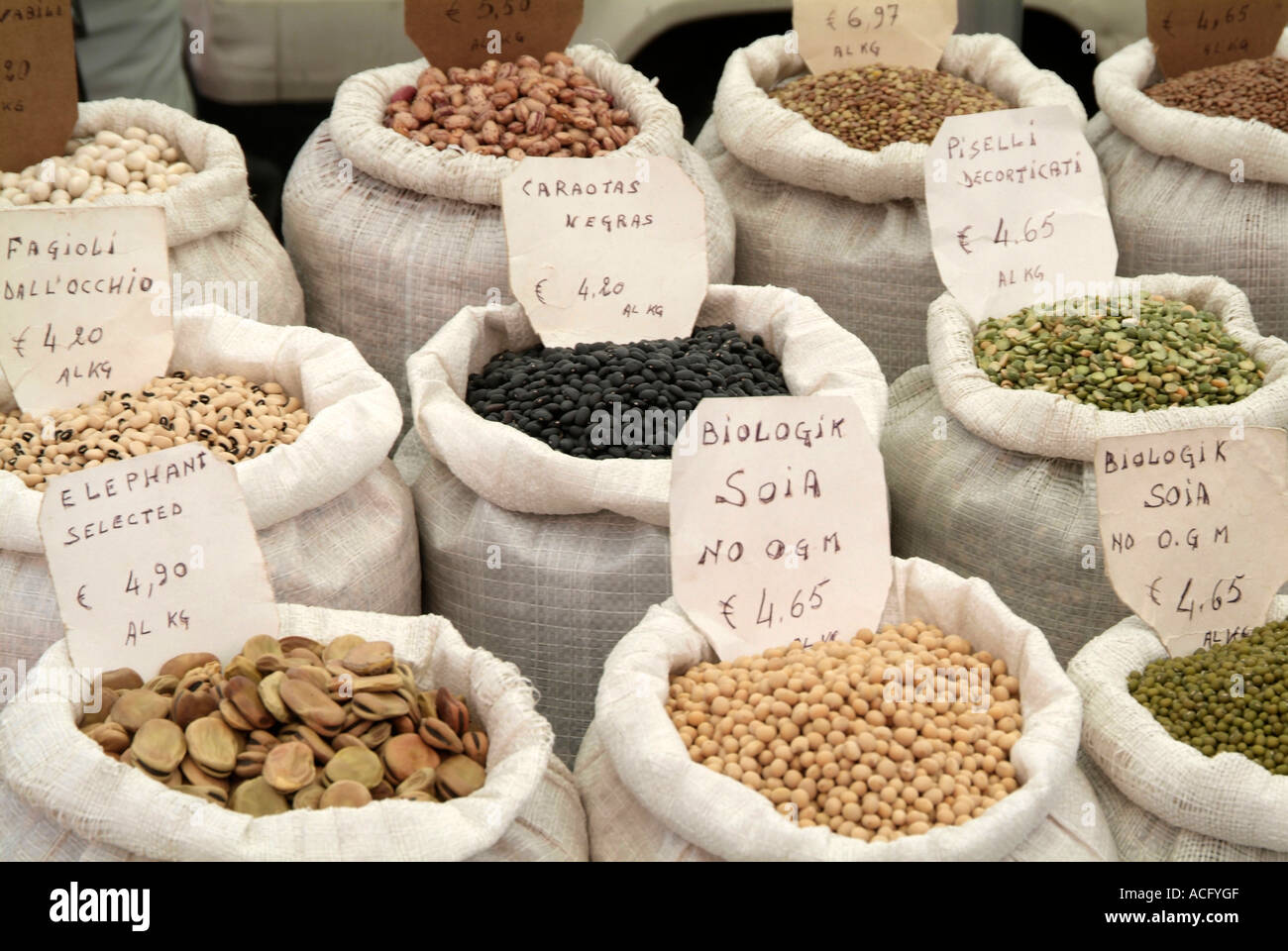 dried, beans, sacks, sack, dry, market, food, grain Stock Photo - Alamy