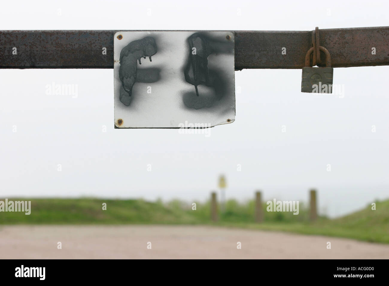 Road barrier with sign saying F5 on small road Stock Photo - Alamy