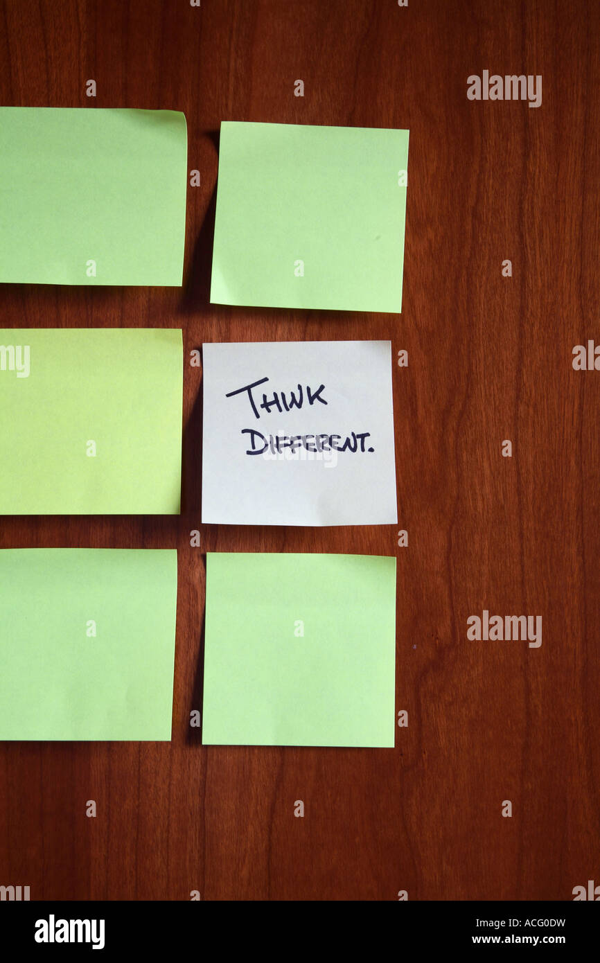 think different written on a post it memo note Stock Photo - Alamy
