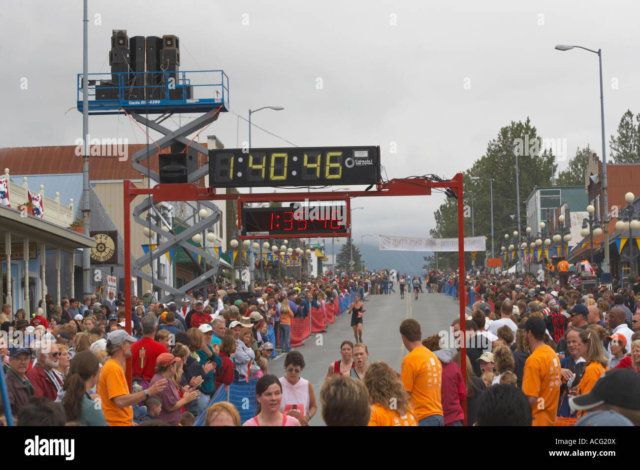 Finish of woman s Mount Marathon race in Seward Alaska on the 4th of ...